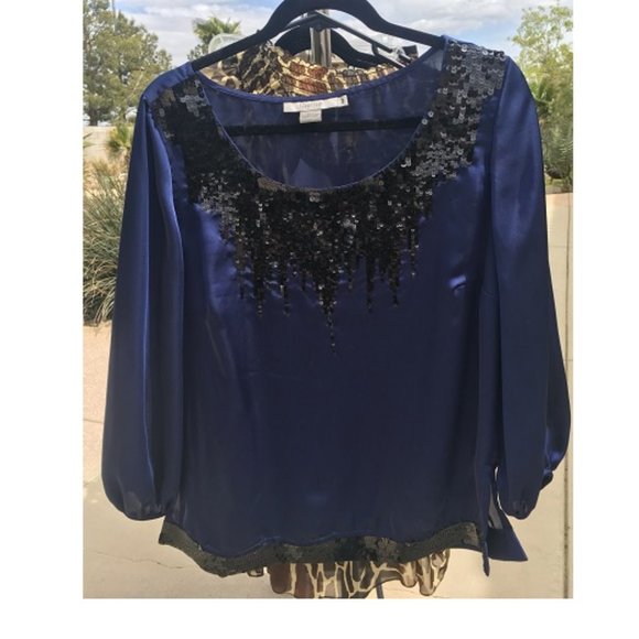 Theme | Tops | Midnight Blue Satin Top With Sequin 8 | Poshmark